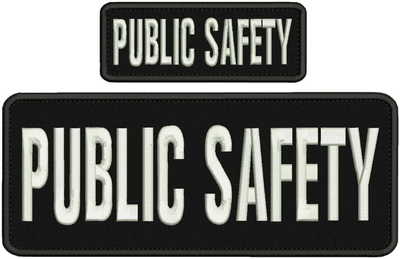 PUBLIC SAFETY EMBROIDERY PATCHES 4X10 AND 2X5 HOOK ON BACK WHITE ON ...