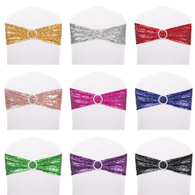 10-100Pcs Stretch Sequin Wedding Chair Bands with Buckle Slider Sashes ...