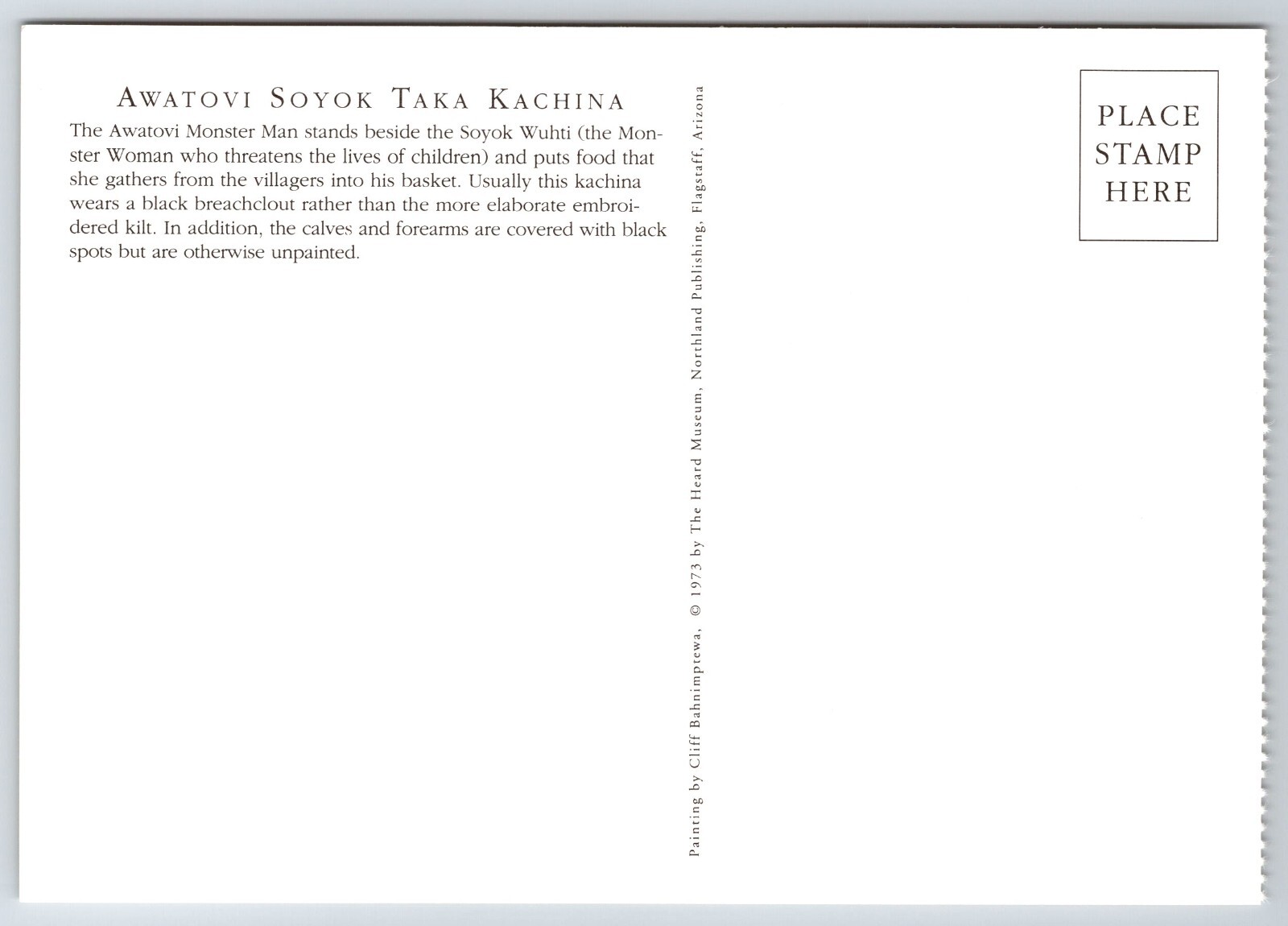 Awatovi Soyok Taka Kachina Art Native American Vintage Postcard ...