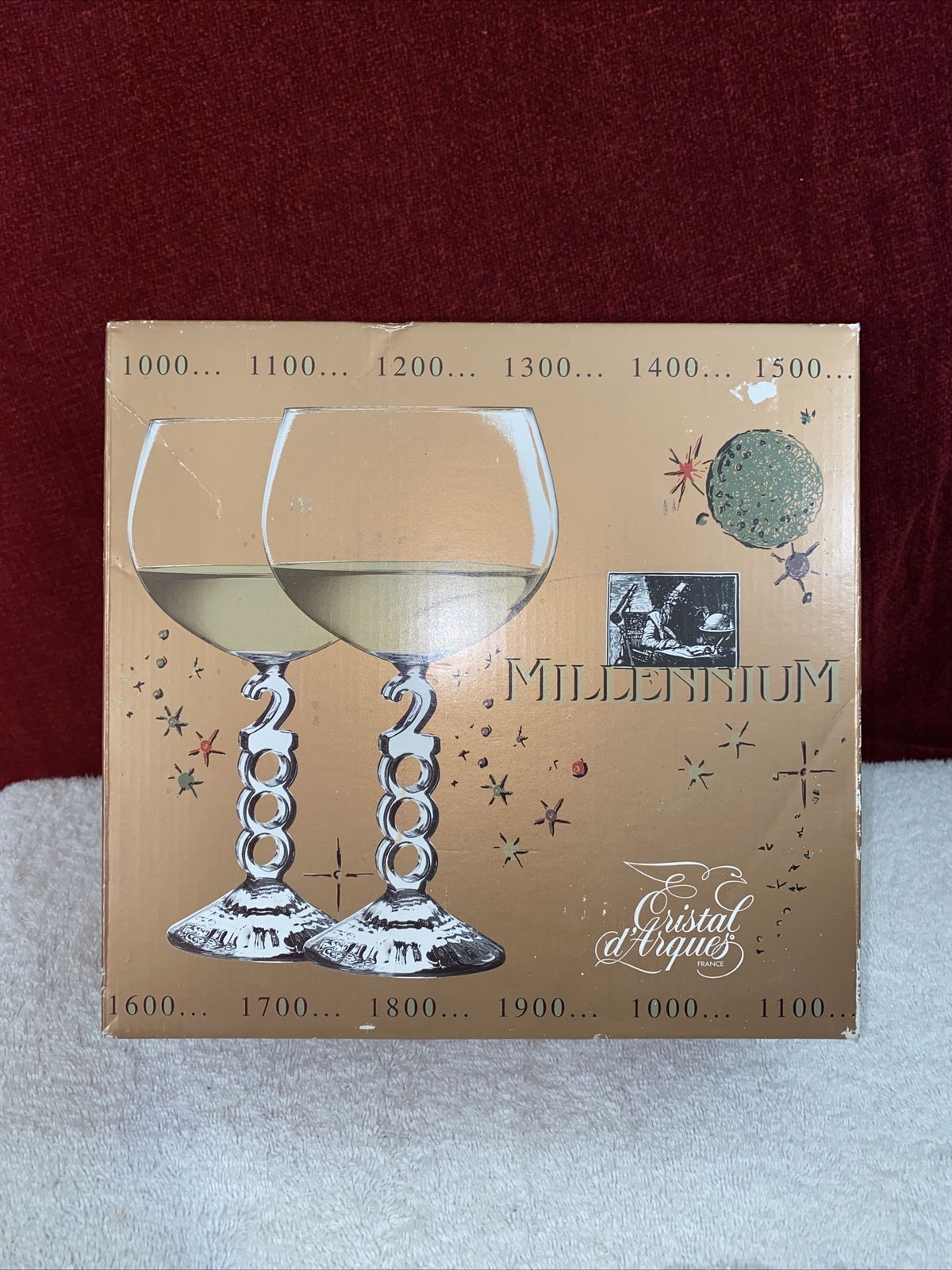 Cristal d'Arques Millenium 2000 Champagne Wine Glasses Burgundy Red ...