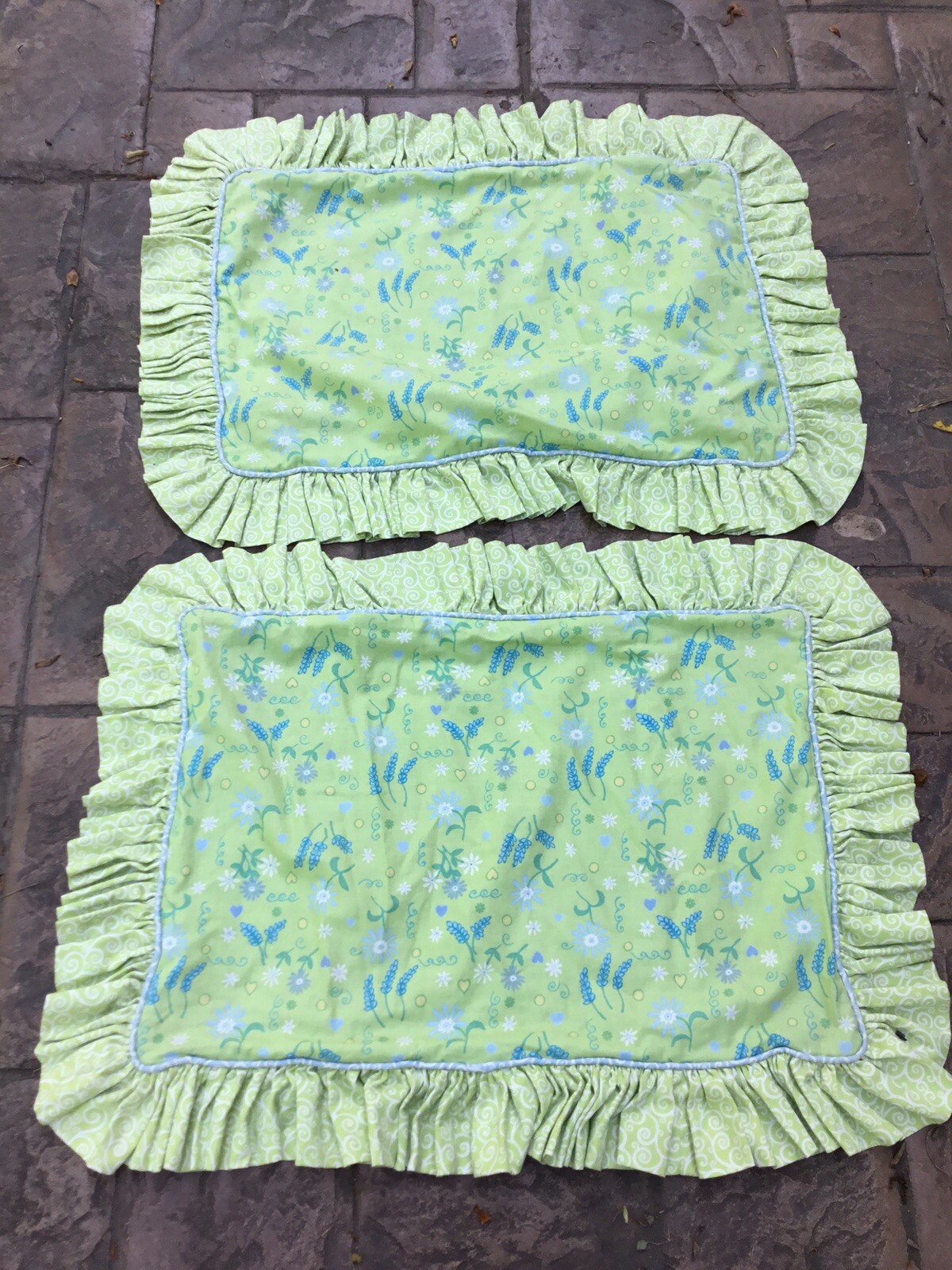 (2) Custom-Daisy/Floral Print Shams-Standard/Queen-Green/Blue/Yellow ...