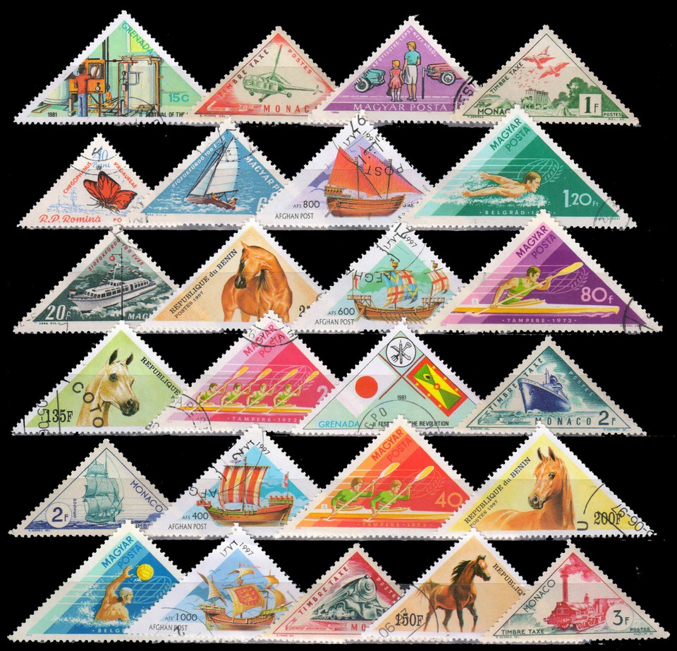 25 Different World wide Off Paper Triangle stamps Rare set - 25 PCS Lot ...