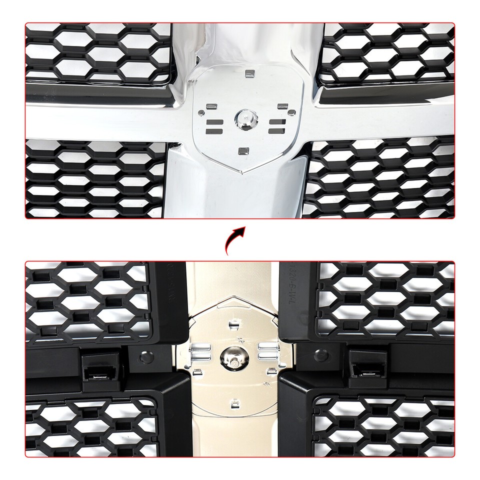 Chrome Front Bumper Grille W/ Black Mesh For 2013-2018 Dodge Ram 1500 ...