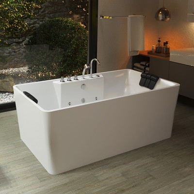 67-in L x 33.5-in W White Acrylic Center Drain Freestanding Whirlpool ...
