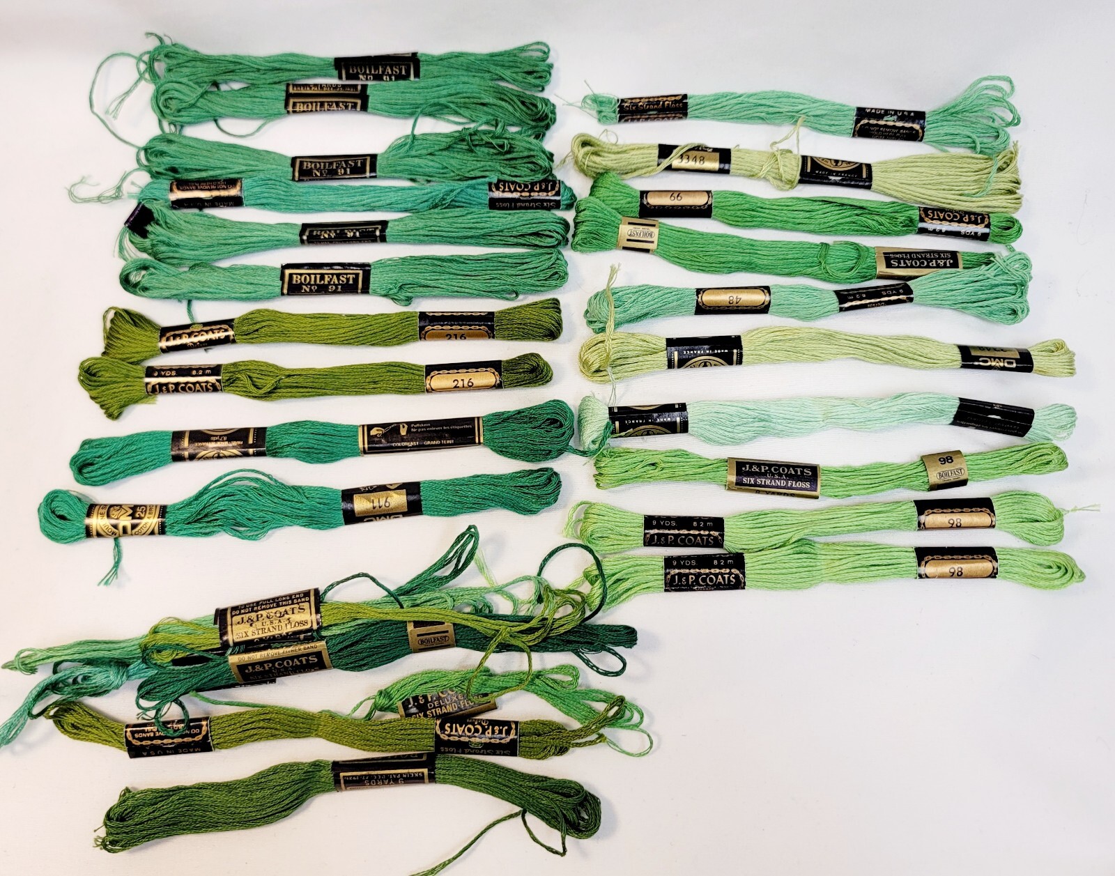 Vtg J&P Coats DMC Embroidery Thread 17+ Skeins Multiple Green Colors