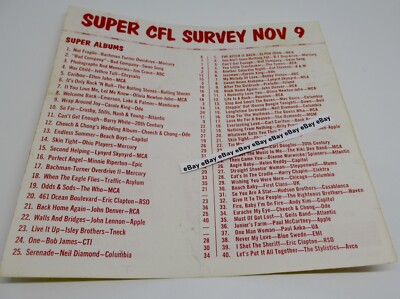 WCFL RADIO Chicago Super CFL Survey NOV 9, 1974 #1 Elton John-The Bitch ...