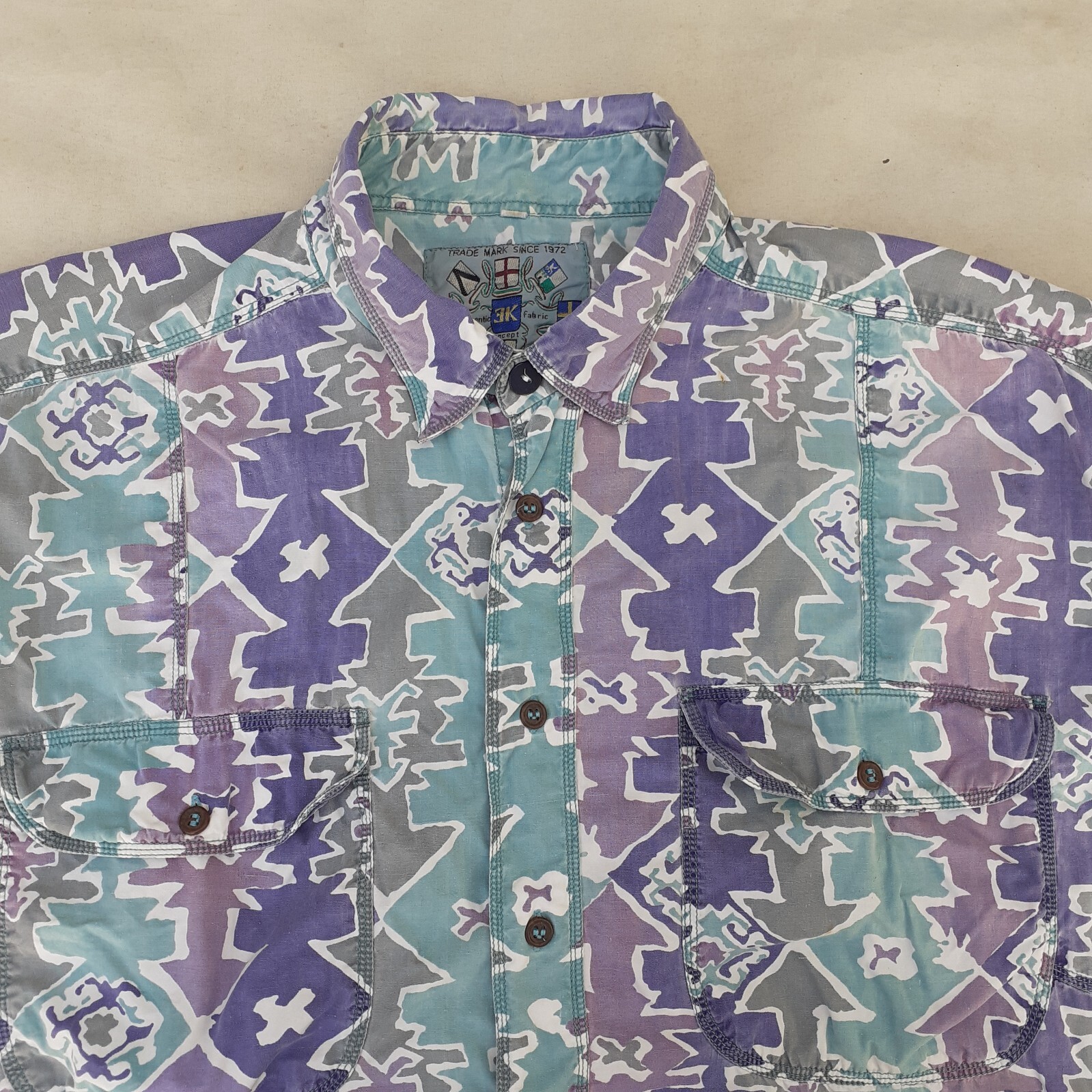 Vintage Edith Kumar Crazy Pattern Shirt Men's Extra Large Green Lilac ...