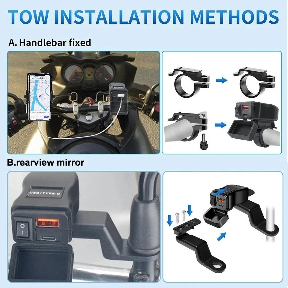 Dual Waterproof USB Port Motorbike Motorcycle Charger Socket Black ...