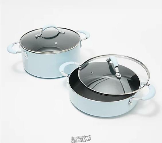 Goodful 4-Piece 3qt 5qt Hammered Stainless Steel Nonstick Blue Pots ...