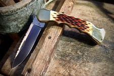 Buck Knives 110 Oak BOS 5160 Carbon Steel Folding Hunter Knife 110okssh ...