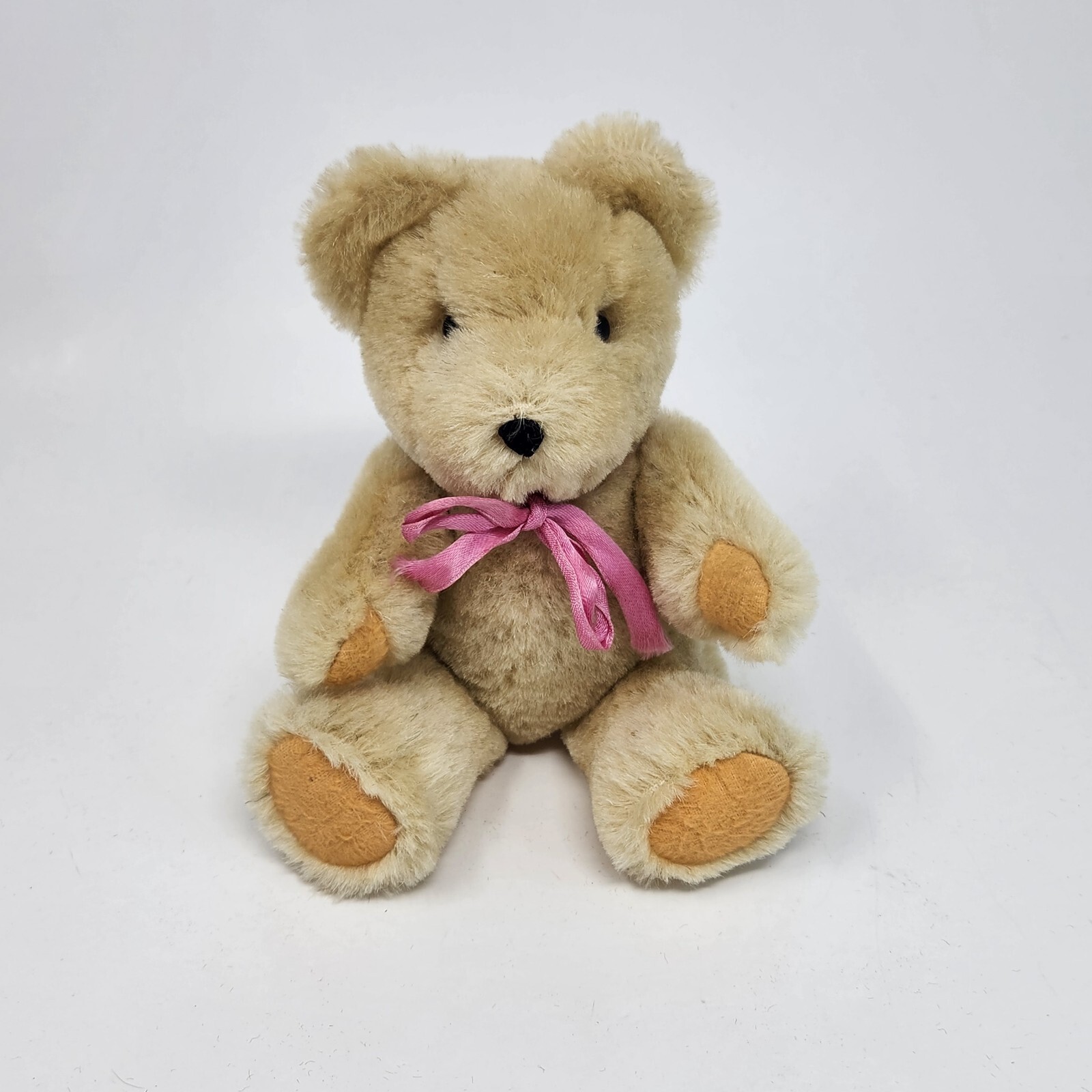 8" VINTAGE BROWN JOINTED MOHAIR TEDDY BEAR W/ BOW STUFFED ANIMAL PLUSH TOY | eBay