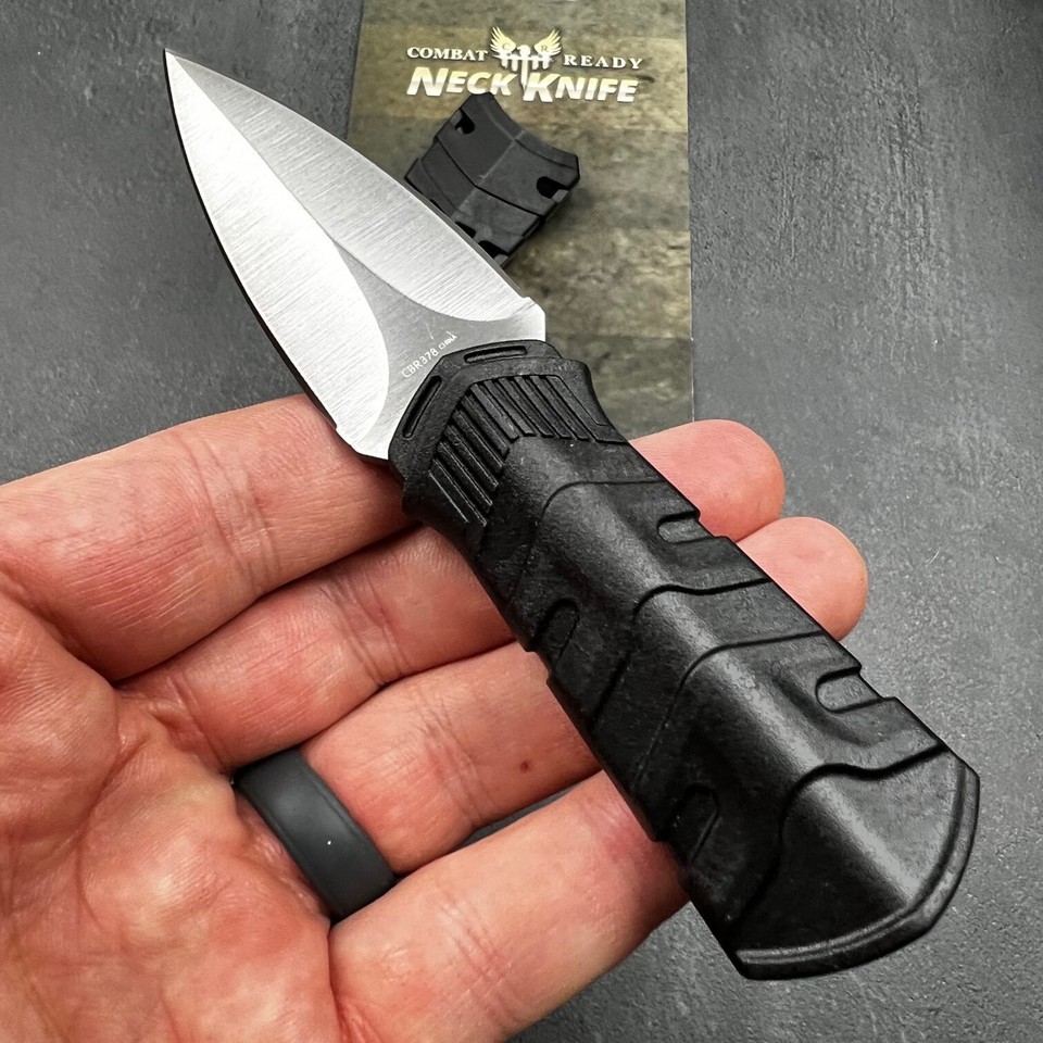 Combat Ready Black Handle Double Edge Fixed Blade Neck Chain Knife with ...