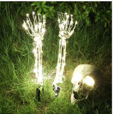 Skeleton Head Halloween Decoration Lights with Lighted Skeleton Arm ...