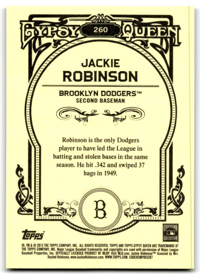 2013 Topps Gypsy Queen Jackie Robinson Baseball Cards #260 | eBay