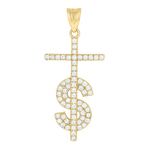 10k Yellow Gold Cubic Zirconia Dollar Sign Cross Religious Charm 2.4g ...