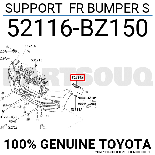 52116BZ150 Genuino Toyota SOPORTE FR BUMPER S 52116-BZ150 | eBay