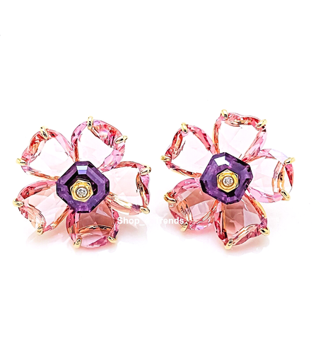 New Women's SWAROVSKI 5650563 Gold Pink Flower Crystal Florere Stud ...