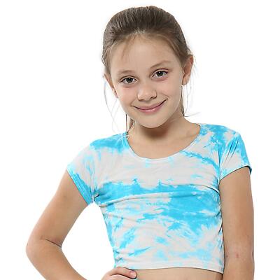 Girls Top Kids Tops Tie Dye Print Blue Fahsion Trendy T Shirt Crop Top ...