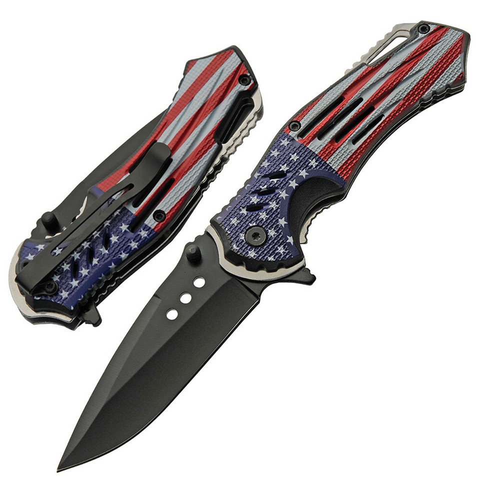American Flag SPRING Assisted Folding Pocket KNIFE Red White Blue ...