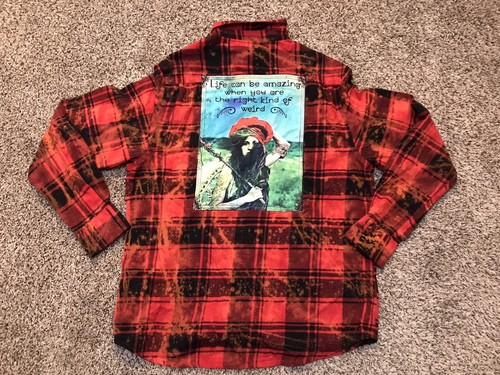 ANGRY MINNOW Flannel Shirt Large Buffalo Red Plaid Weird Distressed ...