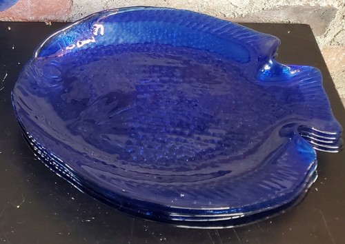 Blue Vintage Glass Fish Plate - Dinner Dish | eBay