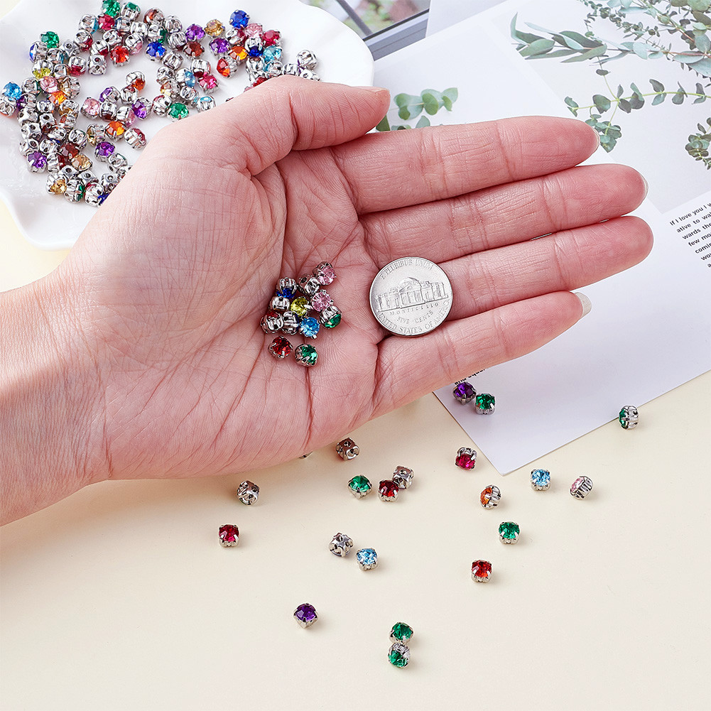 200 Random Acrylic Rose Montee Beads Loose Cup Rhinestone Sew-on ...