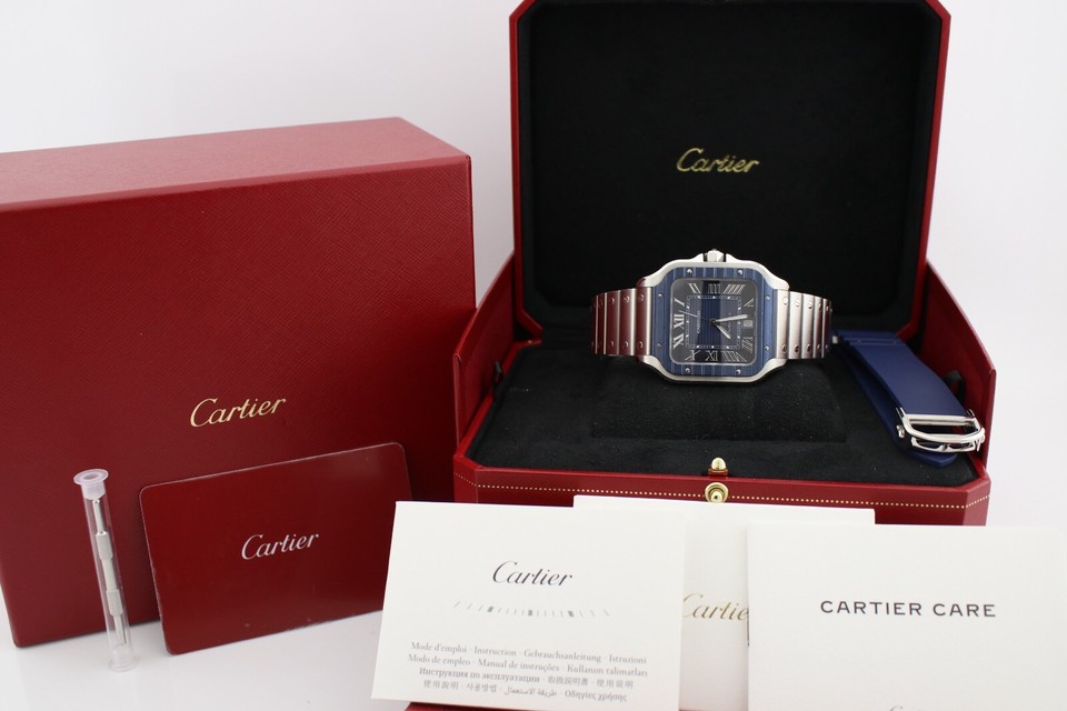 Cartier Santos Large Blue Dial Blue PVD Bezel 40mm Watch WSSA0048 | eBay