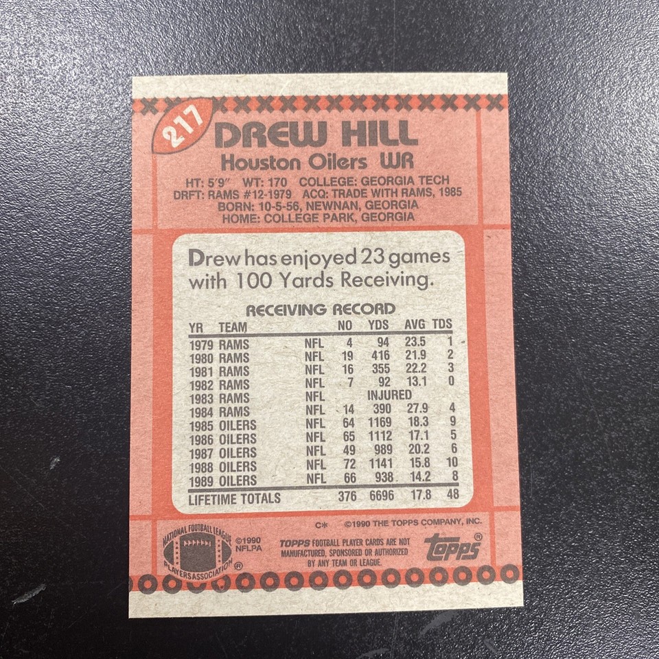 1990 Topps Drew Hill #217 Houston Oilers Football Card | eBay