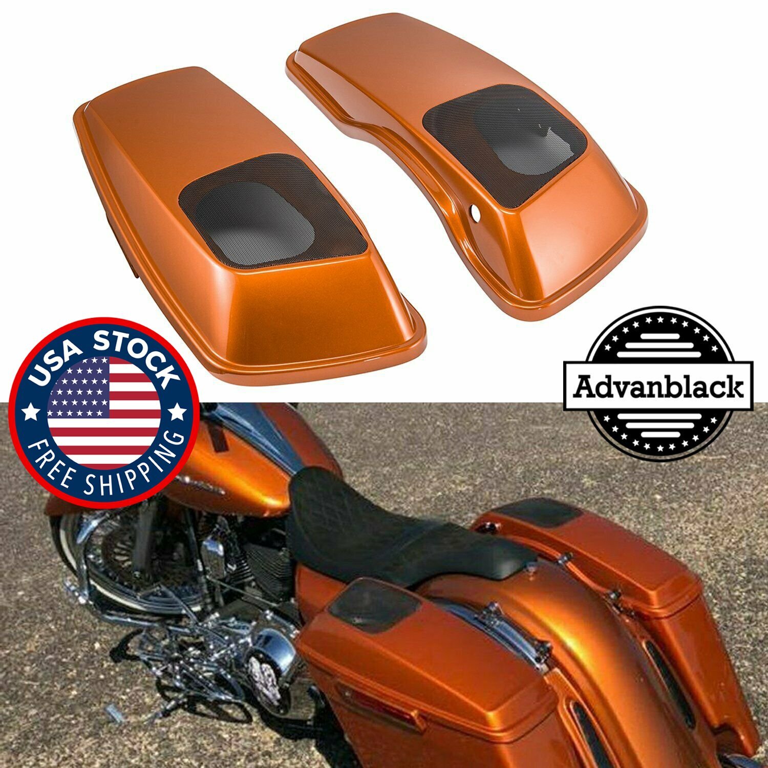 Advanblack Amber Whiskey 6x9 Saddlebag Speaker Lids Fits Harley Touring ...