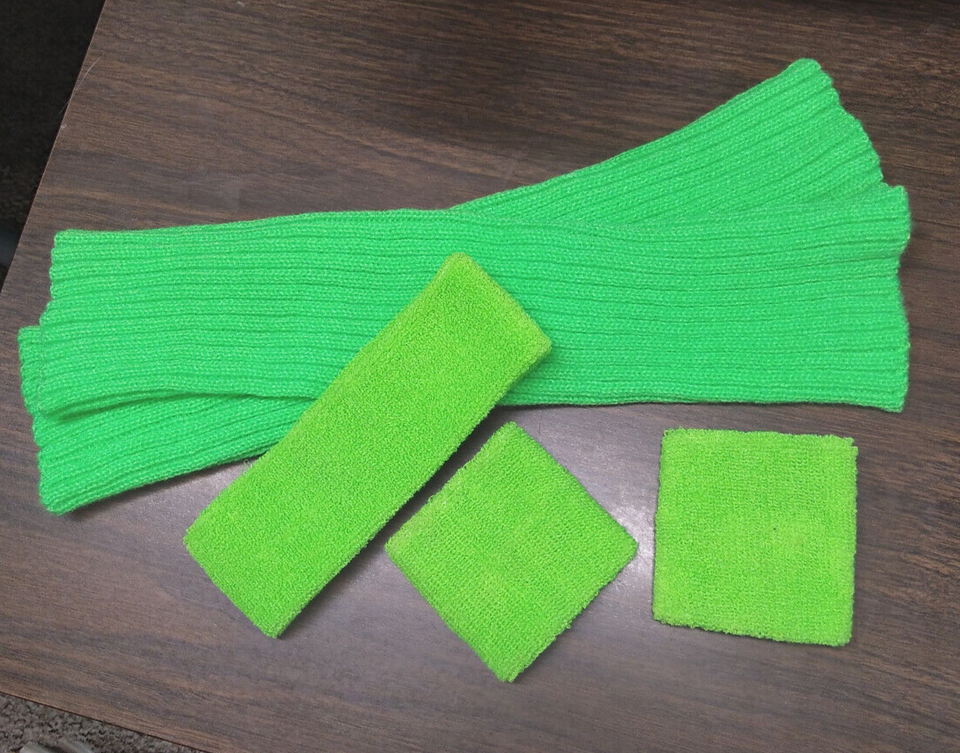 80s Neon Green Dance Workout Sport Cosplay headband sweatband leg ...