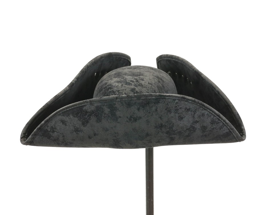 VELVET PREMIUM ADULT BLACK PIRATE TRICORNE TRI-CORNER TRICORN COSTUME ...