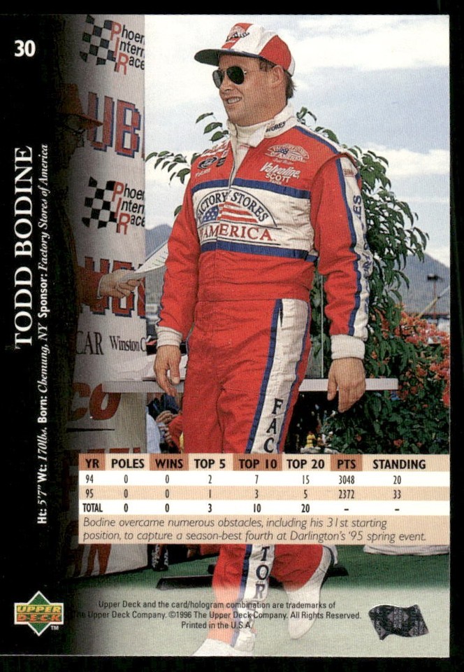 Todd Bodine 1996 Upper Deck Racing #30 - Butch Mock Motorsports | eBay