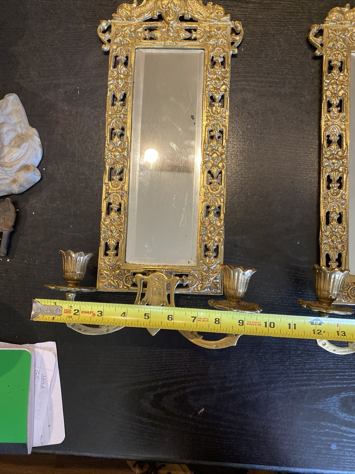 2 Vintage Brass Victorian Style Candlestick Wall Scone Mirrors, Serpent ...