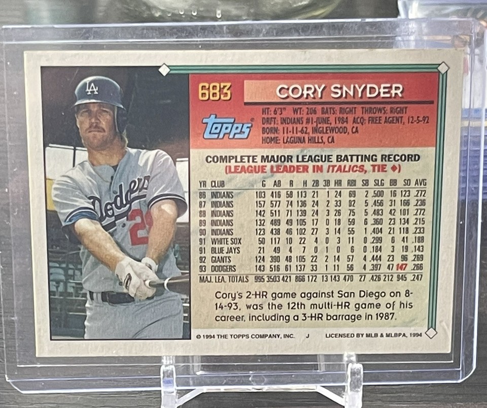 CORY SNYDER Dodgers Signed Autographed 1994 Topps Baseball Card #683 | eBay