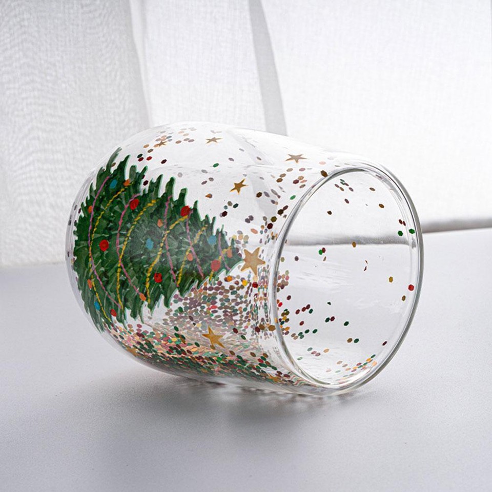 Multipurpose Double Glass Christmas Cup Anti-scald Star Cup Sequins ...