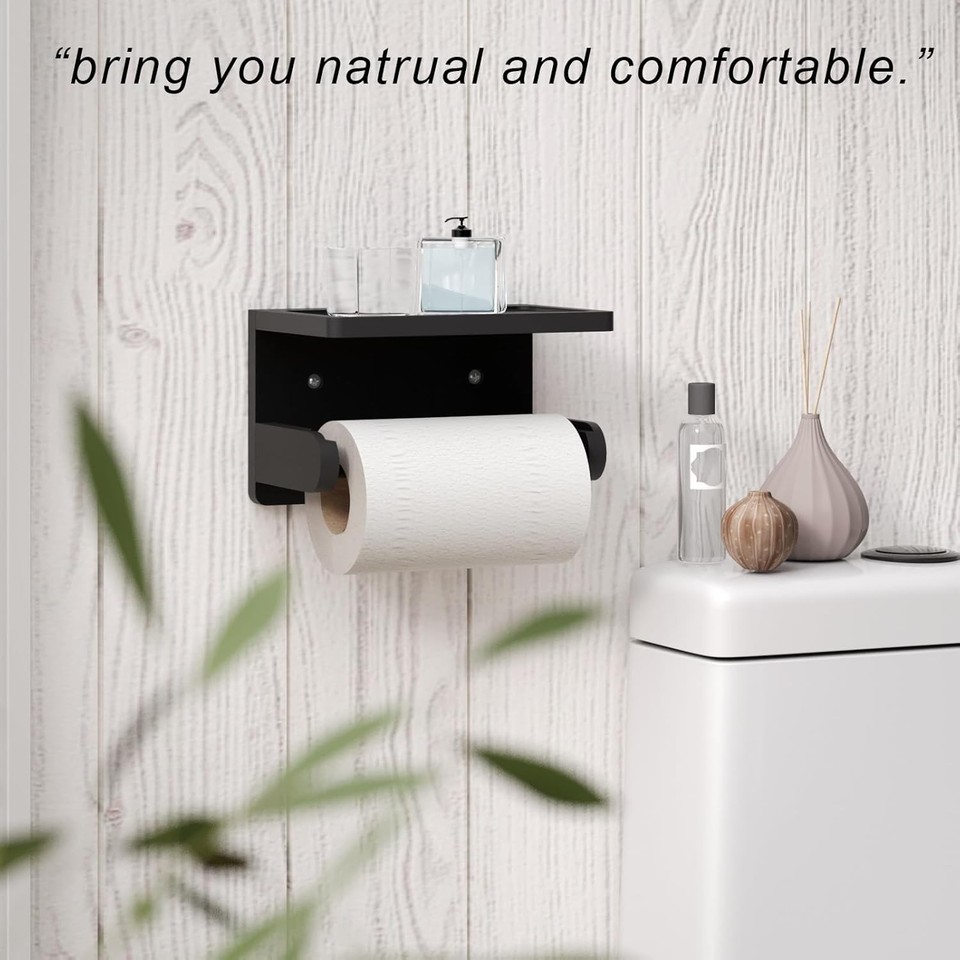 Toilet Paper Holder with Phone Shelf,Bamboo Wall Mounted Tissue 1 PC ...