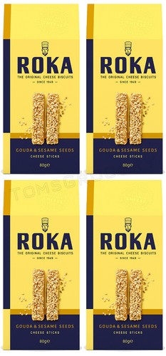 4 ROKA GOUDA & SESAME SEEDS Cheese Sticks Biscuits Crackers Snacks 80g ...