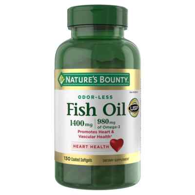 Nature's Bounty Fish Oil 1400 mg 130 Coated Softgels 980 mg of Omega-3 ...