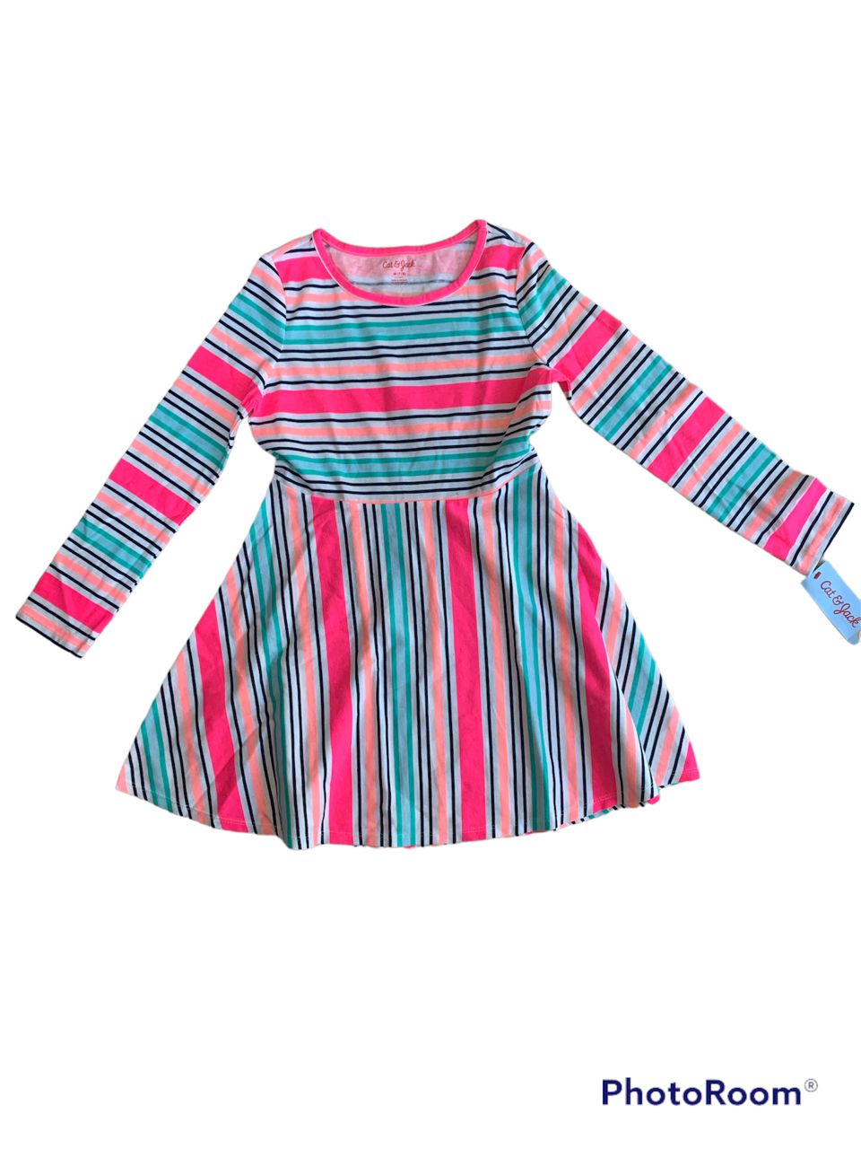 Cat & Jack Multi Color Striped Long Sleeve Dress Girls Dress C2 | eBay