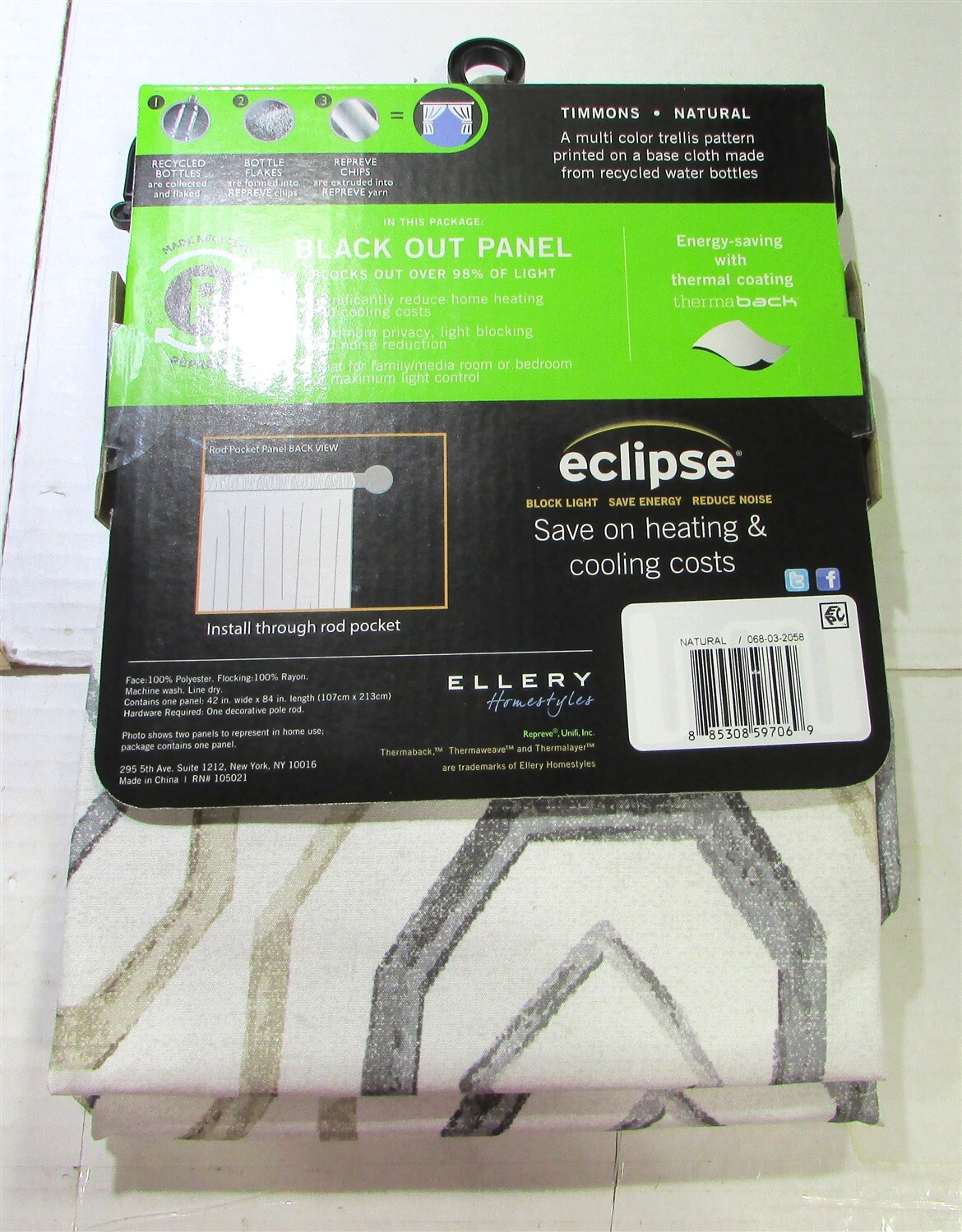 Eclipse Black Out Panel Rod Pocket Timmons Natural 42" x 84" | eBay