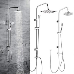 RAINFALL SHOWER KIT TWIN HEAD CHROME FIXED HEAD RISER RAIL WITH BATH ...