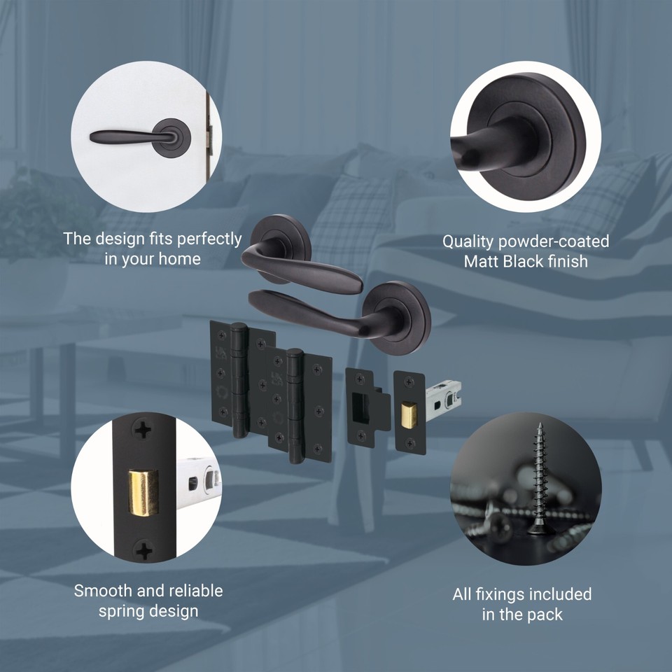 Black Door Handles Internal Sets Lock Sets on Rose Bathroom Latch ...