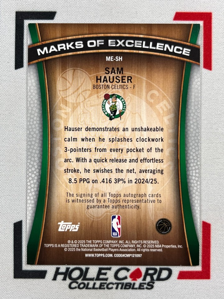 SAM HAUSER 2025-26 Topps Flagship Marks Of Excellence #ME-SH Auto 丨 | eBay