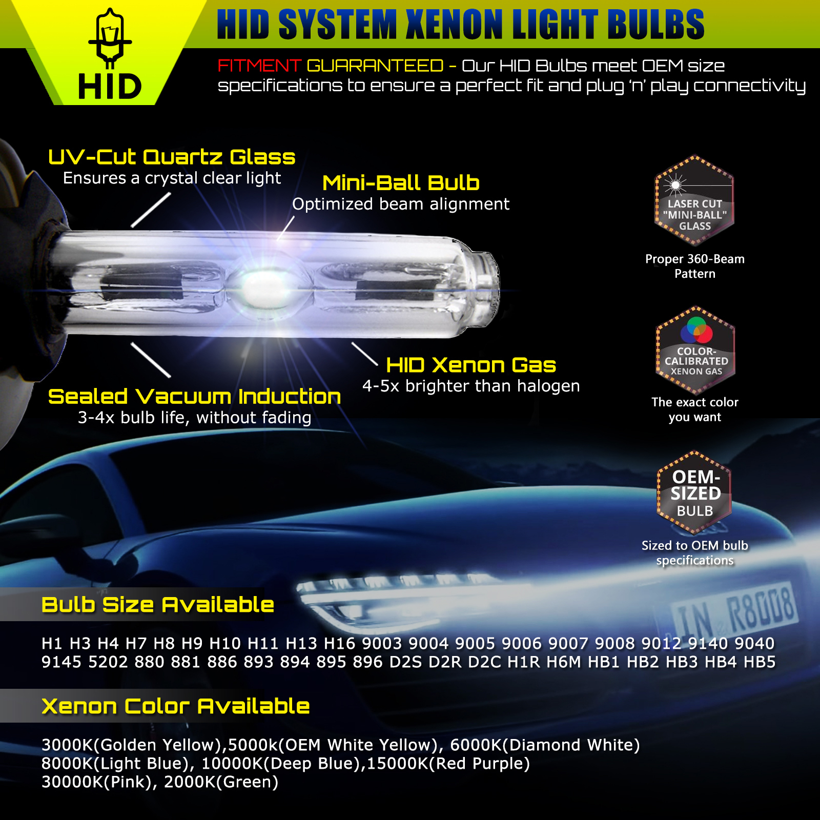 55W Digital Hid kit 55Watt 9006 hb4 low beam 5k 6k 8000k 10k 12k 5000k ...