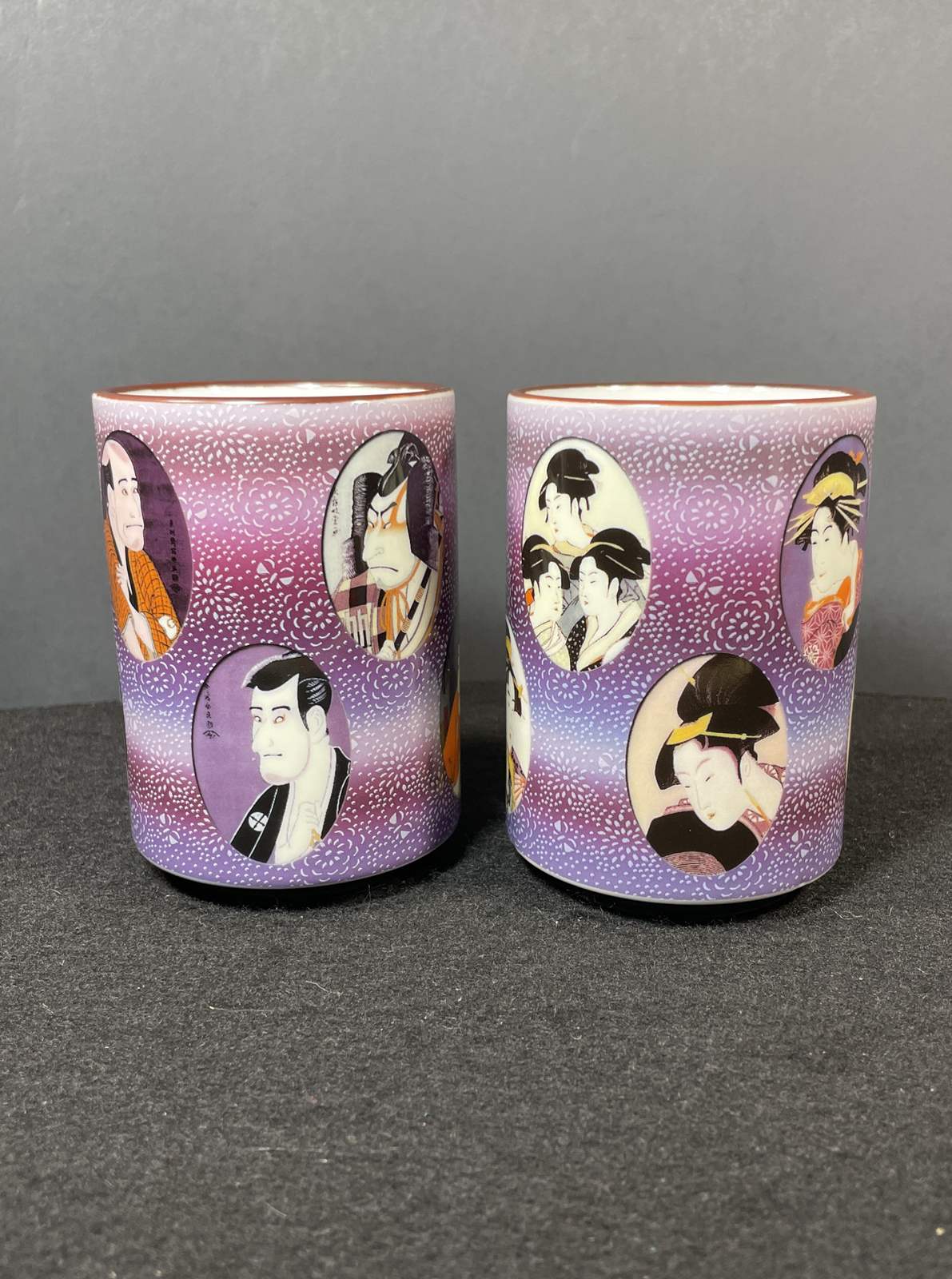 Kabuki Theater Japanese Saki or Tea Cups Samurai Warriors Geisha Girls ...