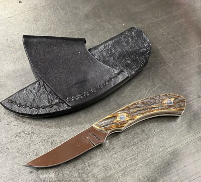 Boker Plus Stag/Antler Cowboy Cross Draw Hethcoat Fixed Blade Knife ...