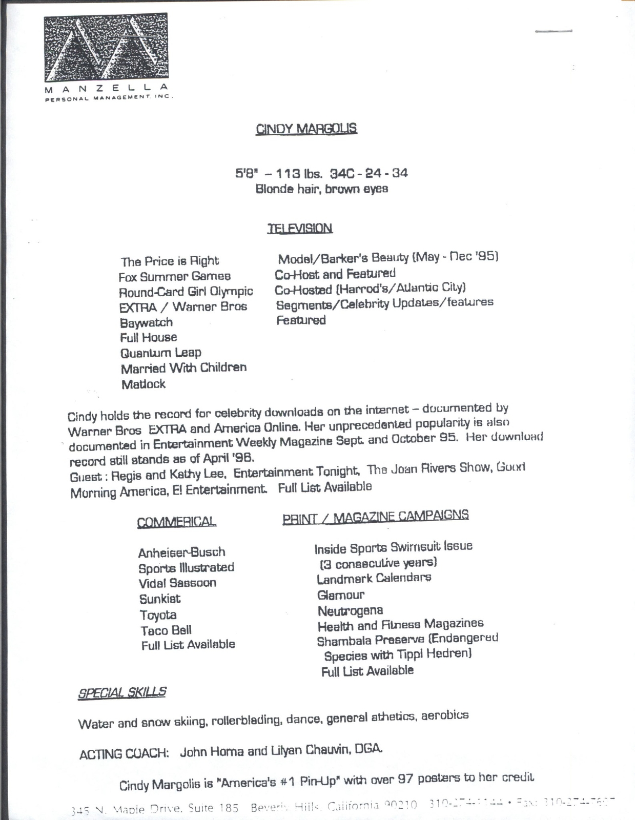 Cindy Margolis - 8x10 Headshot Photo w/ Resume - Howard Stern | eBay