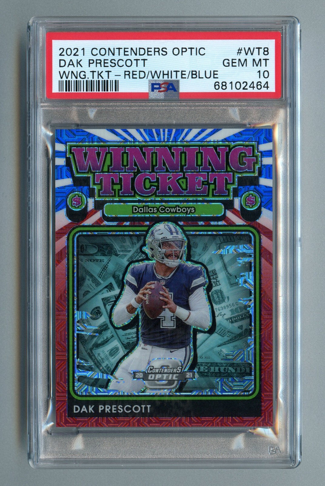 DAK PRESCOTT - 2021 CONTENDERS OPTIC WINNING TICKET RWB PRIZM S# 03/13 ...