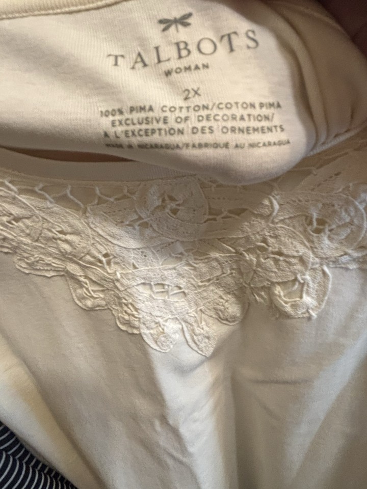 Talbots Short Sleeve Embroidery At Neckline New With Tags Tee | eBay