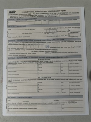 50X Reg 262 Form CA Bill of Sale Original | eBay